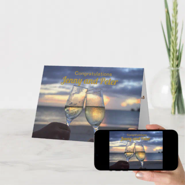 CHAMPAGNE FLUTES CUSTOM WEDDING CONGRATULATIONS CARD | Zazzle