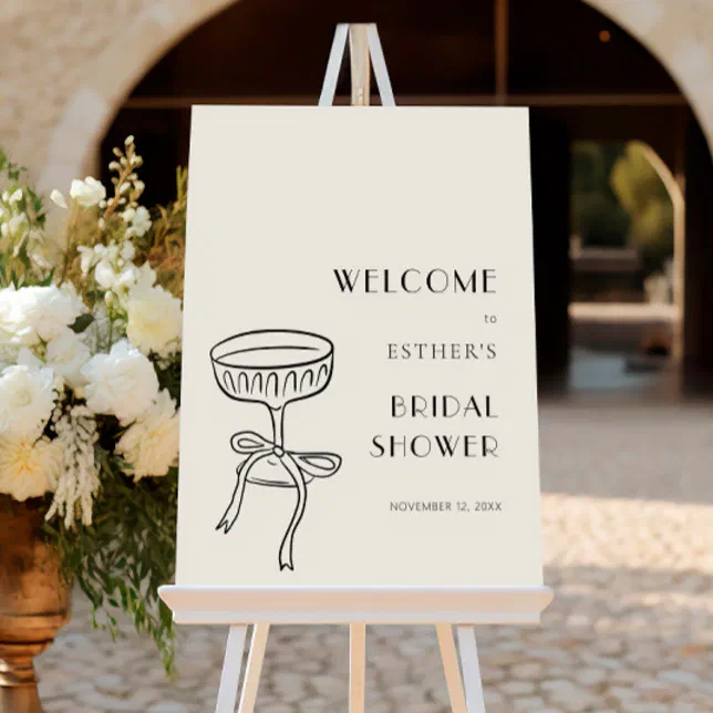Champagne Glass With Bow Bridal Shower Welcome Foam Board | Zazzle
