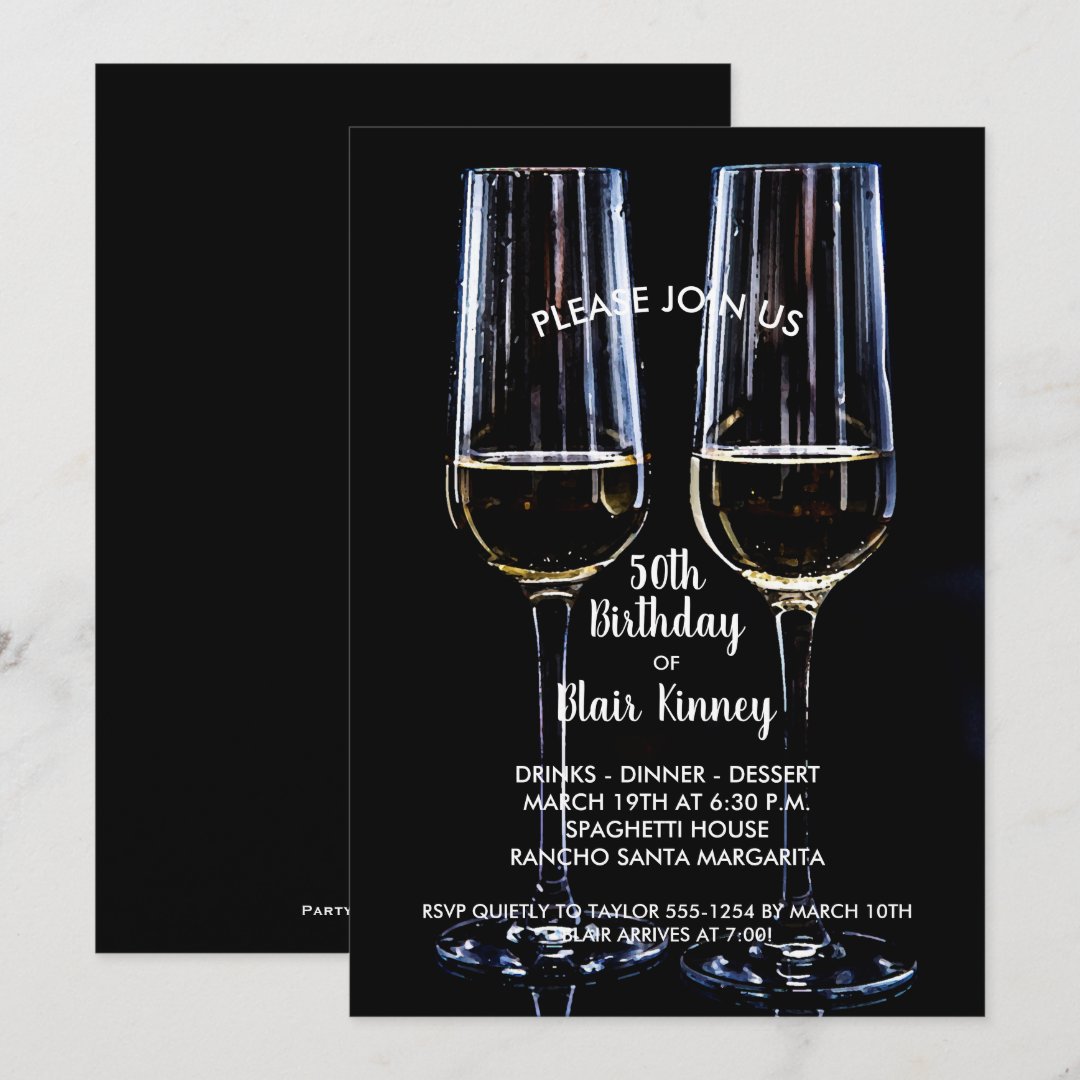Champagne Glasses Birthday Party Invitations | Zazzle