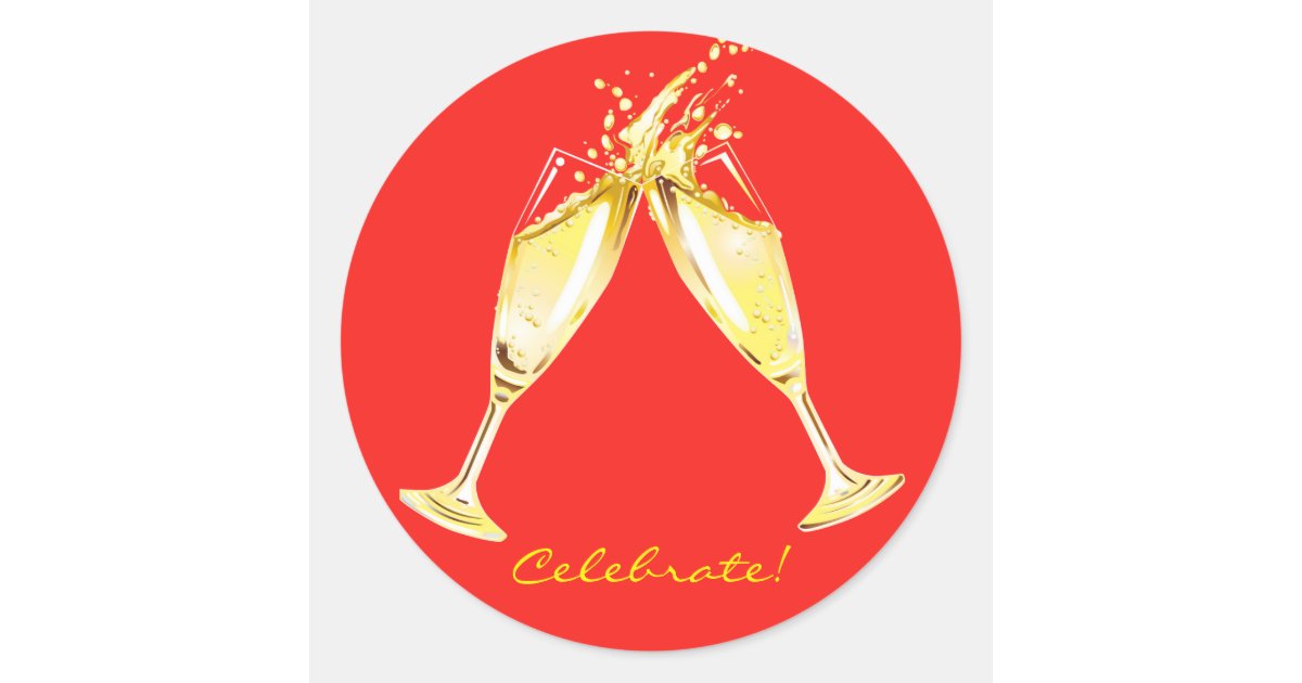 Champagne Glasses Toast Celebrate Classic Round Sticker Zazzle