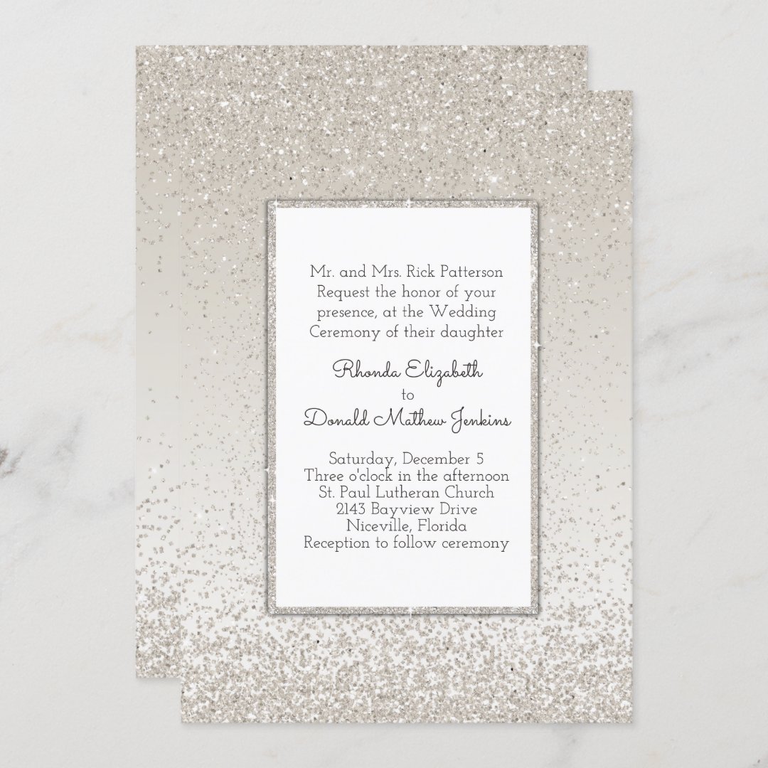 Champagne Glitter and Shine Wedding Invitation | Zazzle