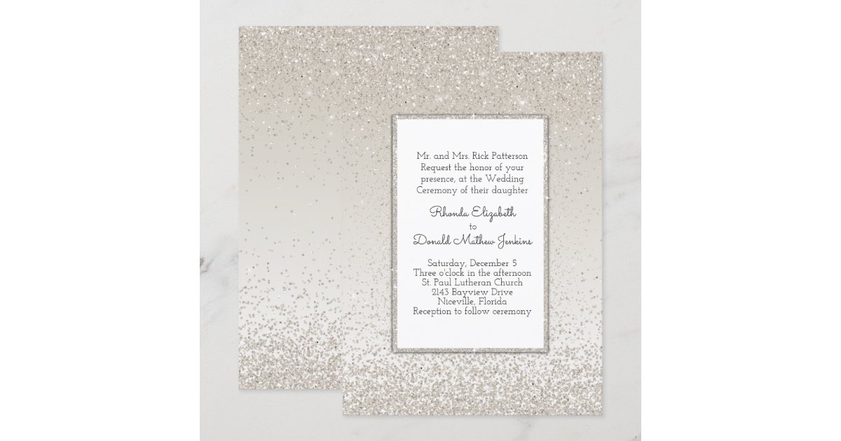 Champagne Glitter and Shine Wedding Invitation | Zazzle