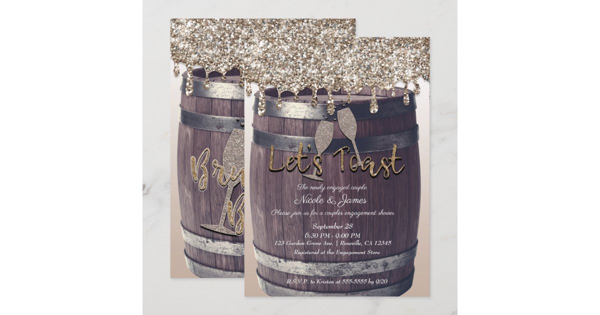 Champagne Glitter Drip Barrel Engagement Brunch Invitation | Zazzle