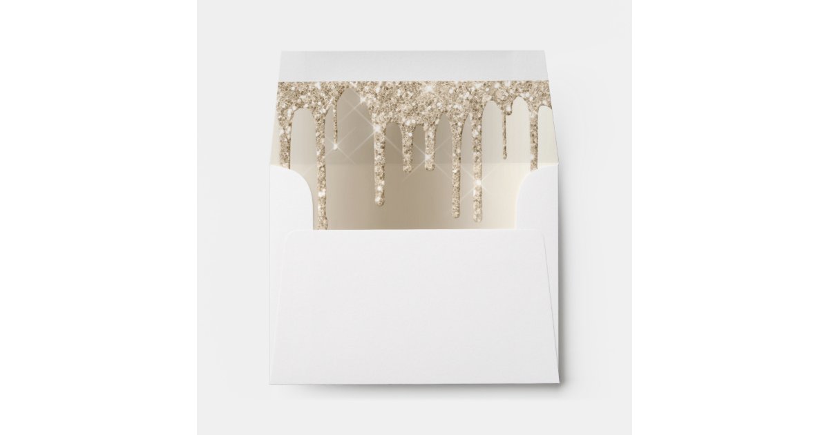 Champagne Glitter Drip Glam Wedding RSVP Card Envelope | Zazzle