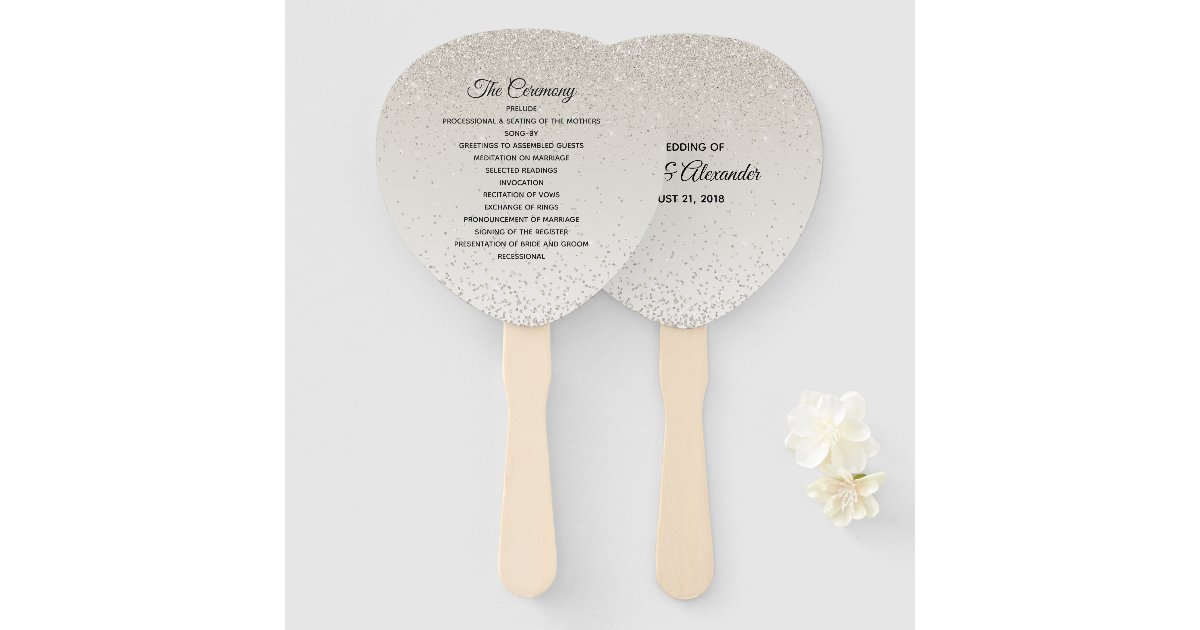 Champagne Glittery Wedding Program Fan | Zazzle