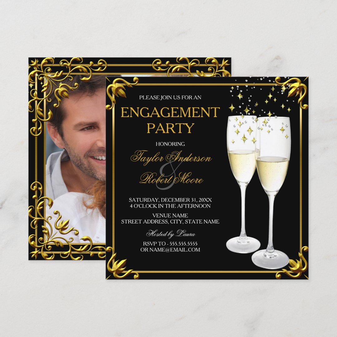 Champagne Gold Engagement Party Photo Invitation | Zazzle