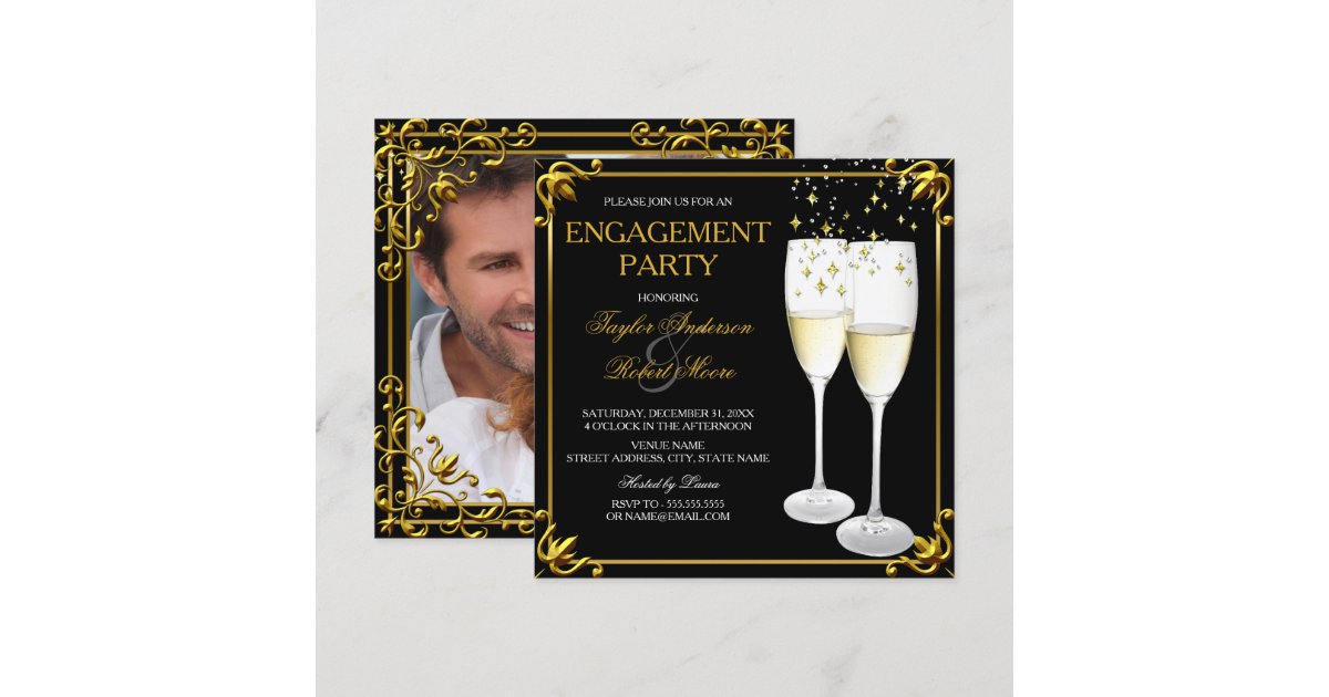 Champagne Gold Engagement Party Photo Invitation | Zazzle.com