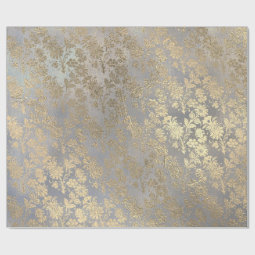 Champagne Gold Floral Blue Burlap Linen Wrapping Paper | Zazzle