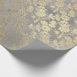 Champagne Gold Floral Blue Burlap Linen Wrapping Paper | Zazzle