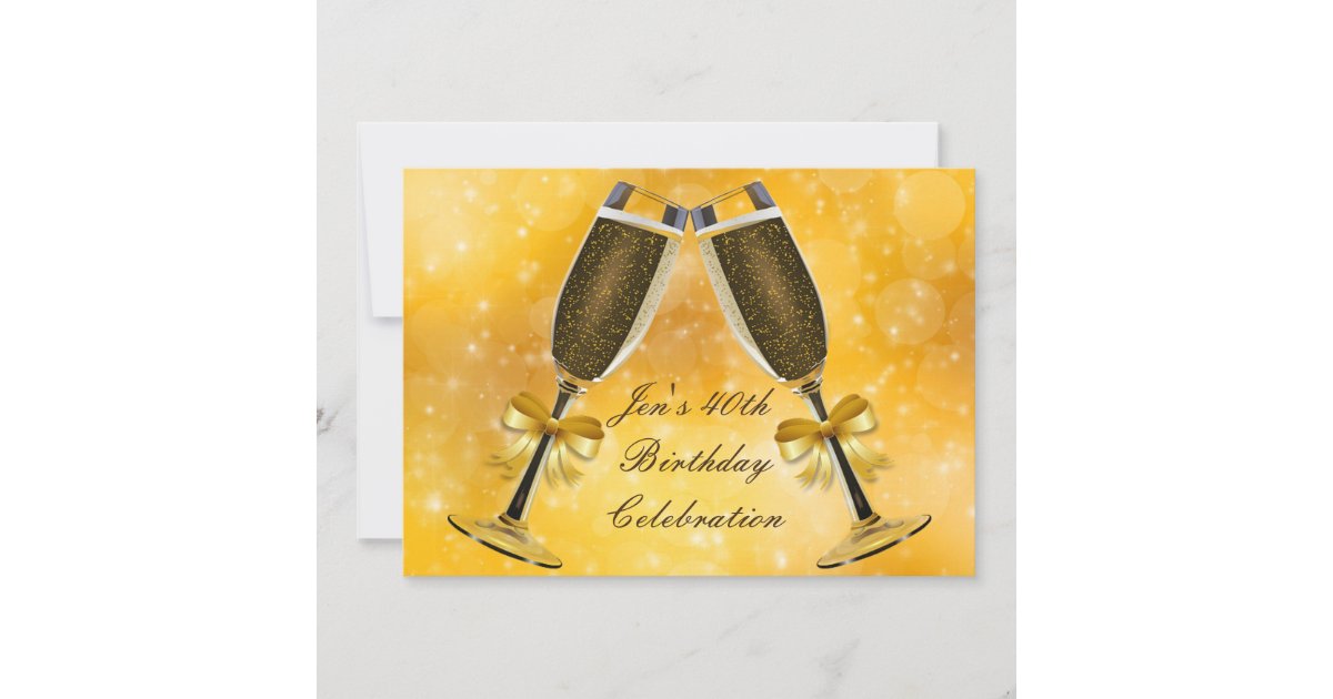 Champagne gold glamour 40th birthday party invitation | Zazzle