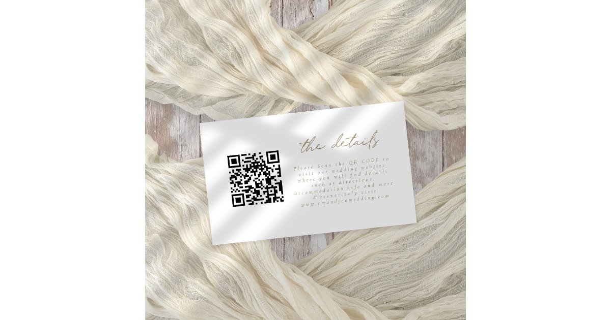 Champagne gold QR Code Script Wedding Details Enclosure Card | Zazzle