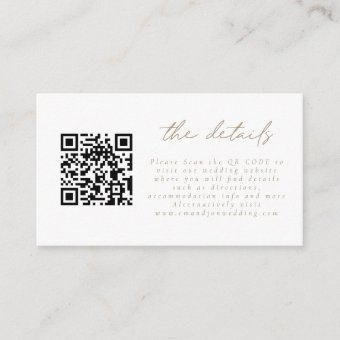 Champagne gold QR Code Script Wedding Details Enclosure Card | Zazzle