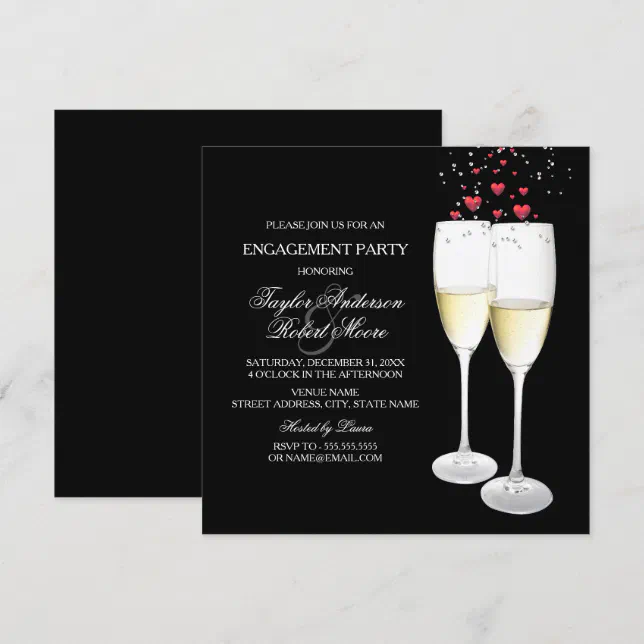 Champagne & Heart Engagement Party Invitation | Zazzle