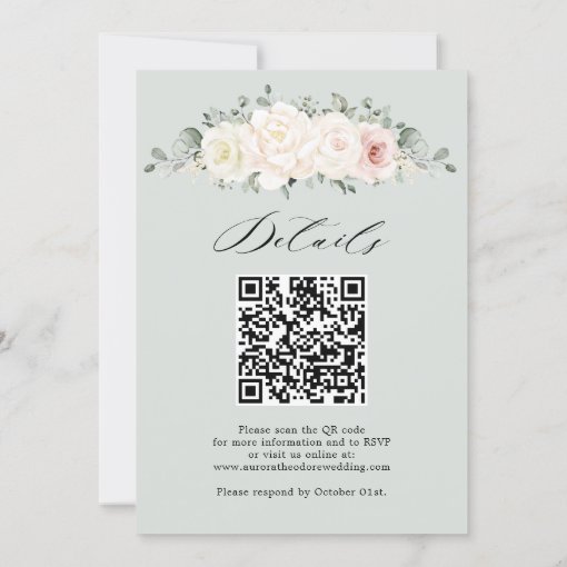 Champagne Ivory Blush Floral Greenery QR Wedding Invitation | Zazzle