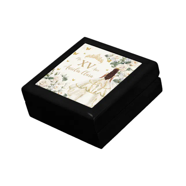Champagne Ivory Floral Princess Dress Quinceañera Gift Box | Zazzle