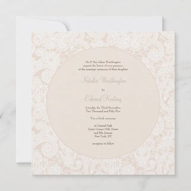Champagne Ivory Lace Monogram Wedding Invite | Zazzle
