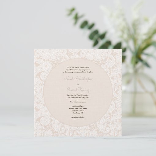 Champagne Ivory Lace Monogram Wedding Invite | Zazzle