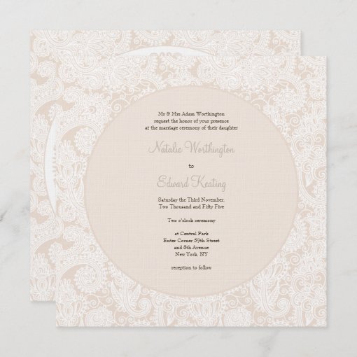 Champagne Ivory Lace Monogram Wedding Invite | Zazzle
