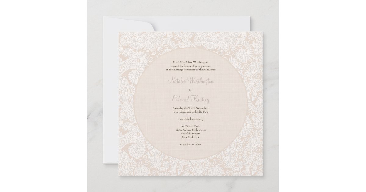 Champagne Ivory Lace Monogram Wedding Invite | Zazzle