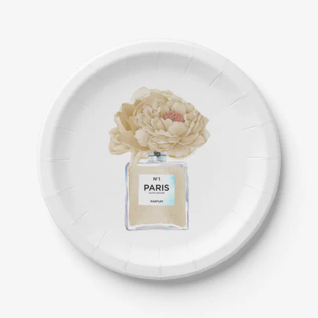 Champagne Peonies and Perfume Floral Bridal Shower Paper Plates | Zazzle