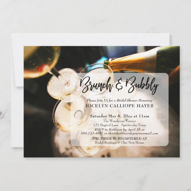 Champagne Photo Brunch & Bubbly Handwriting Invitation | Zazzle