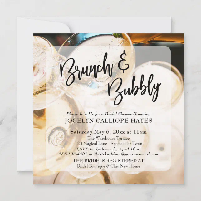 Champagne Photo Brunch & Bubbly Handwriting Invitation | Zazzle