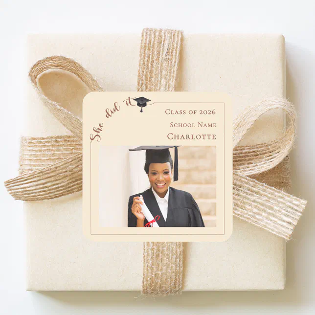Champagne photo Graduation Party Square Sticker | Zazzle