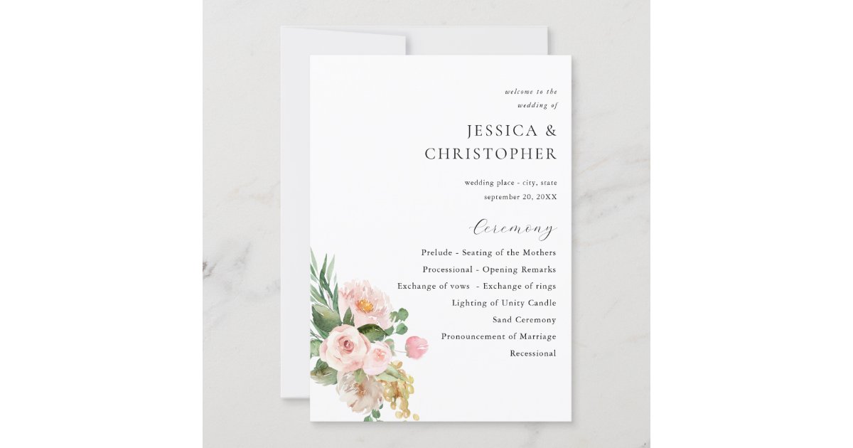 Champagne & Pink Floral Wedding Ceremony Program | Zazzle