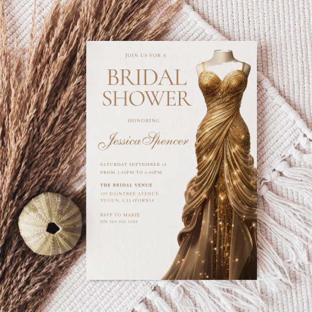 Champagne Shimmer Dress Bridal Shower Invitation | Zazzle