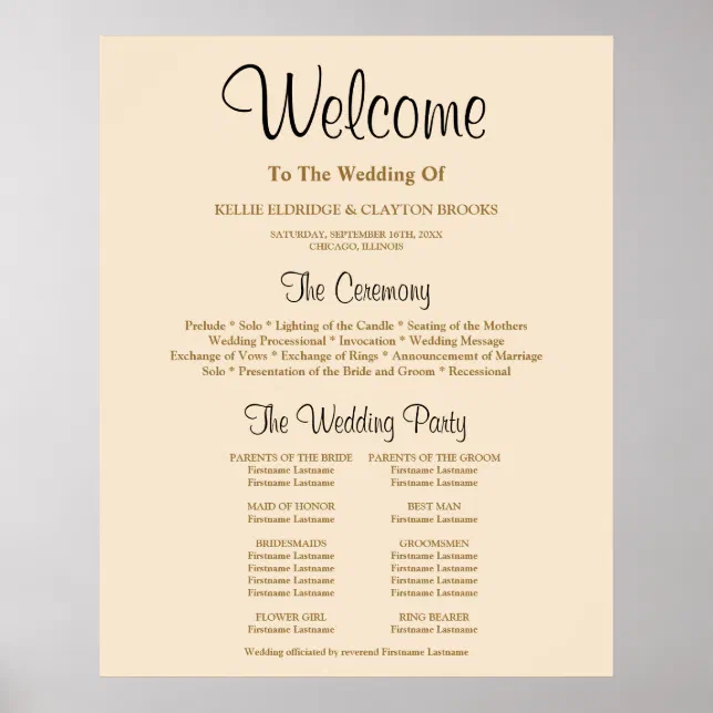 Champagne Simple Wedding Ceremony Program Sign | Zazzle