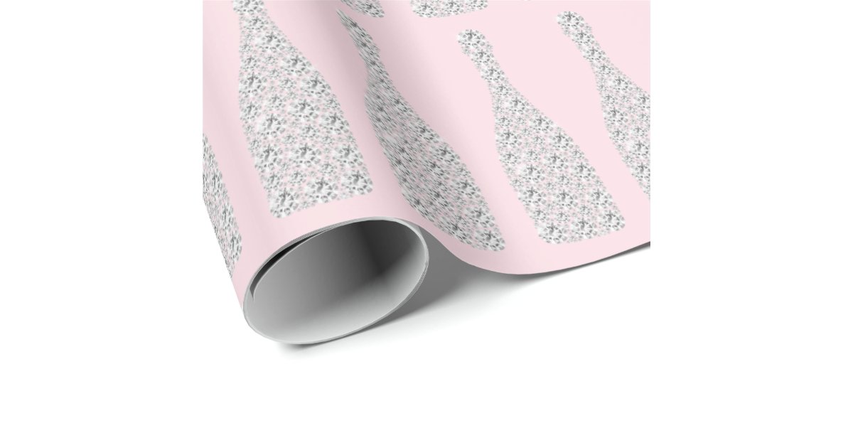 Champagne Swarovski Crystals Diamond Bottles Pink Wrapping Paper | Zazzle