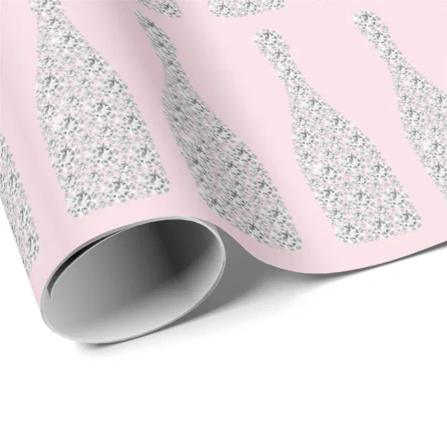 Champagne Swarovski Crystals Diamond Bottles Pink Wrapping Paper | Zazzle