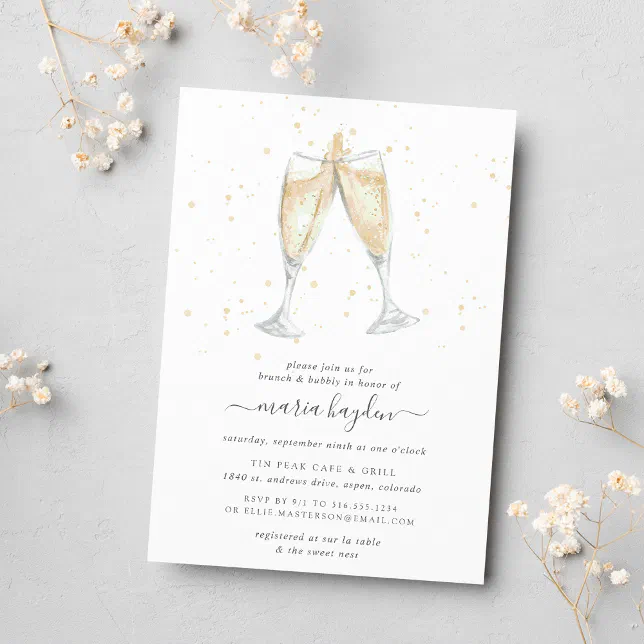Champagne Toast | Brunch & Bubbly Bridal Shower Invitation | Zazzle
