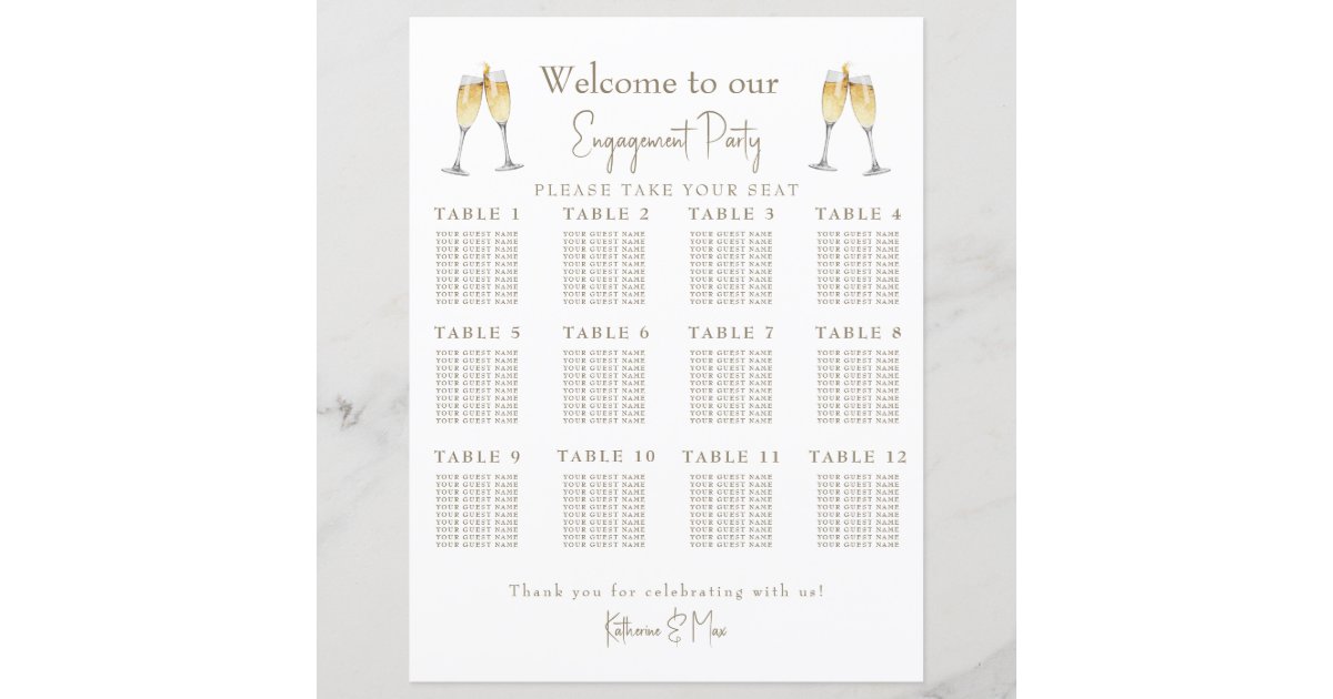 Champagne Toast Engagement Party Seating Chart | Zazzle