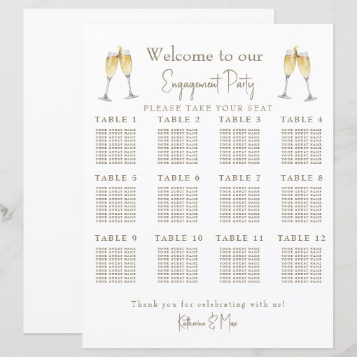 Champagne Toast Engagement Party Seating Chart | Zazzle