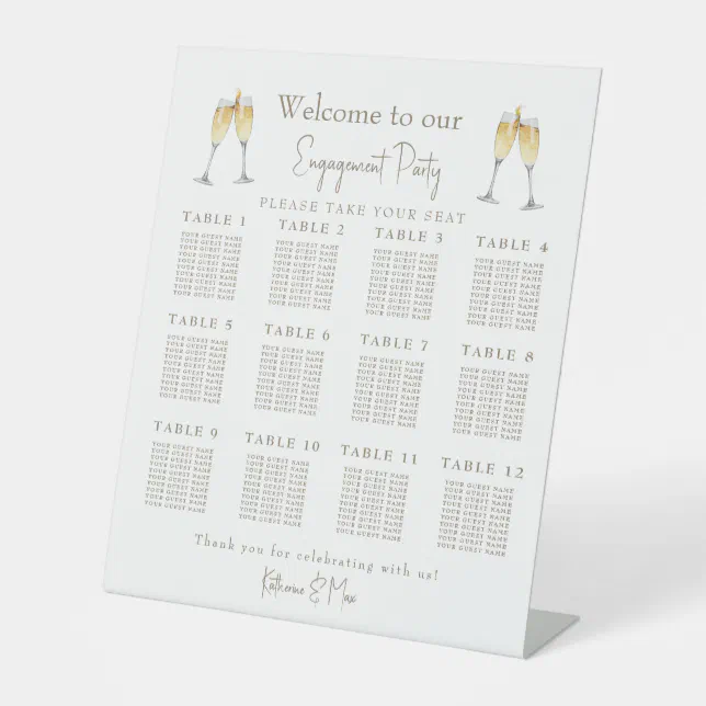 Champagne Toast Engagement Party Seating Chart Pedestal Sign | Zazzle