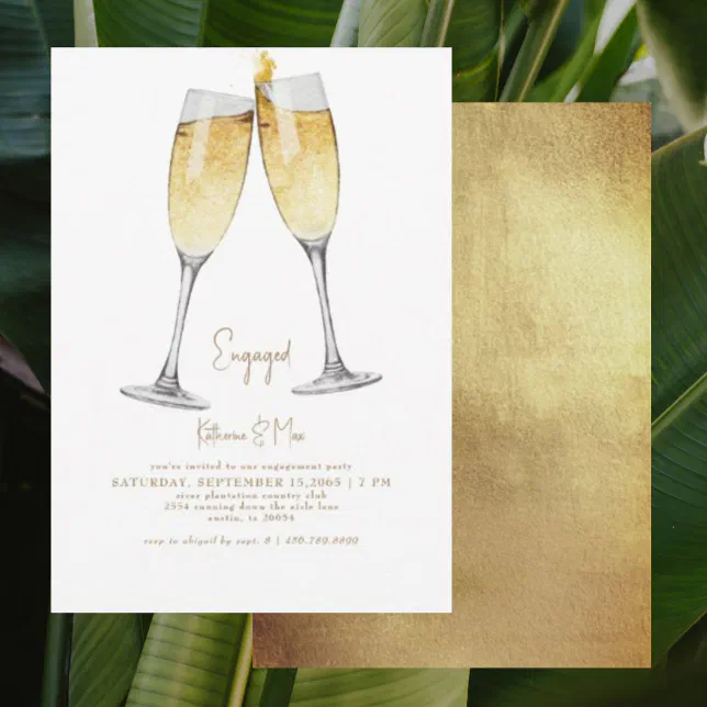 Champagne Toast Gold Text Engagement Party II Invitation | Zazzle