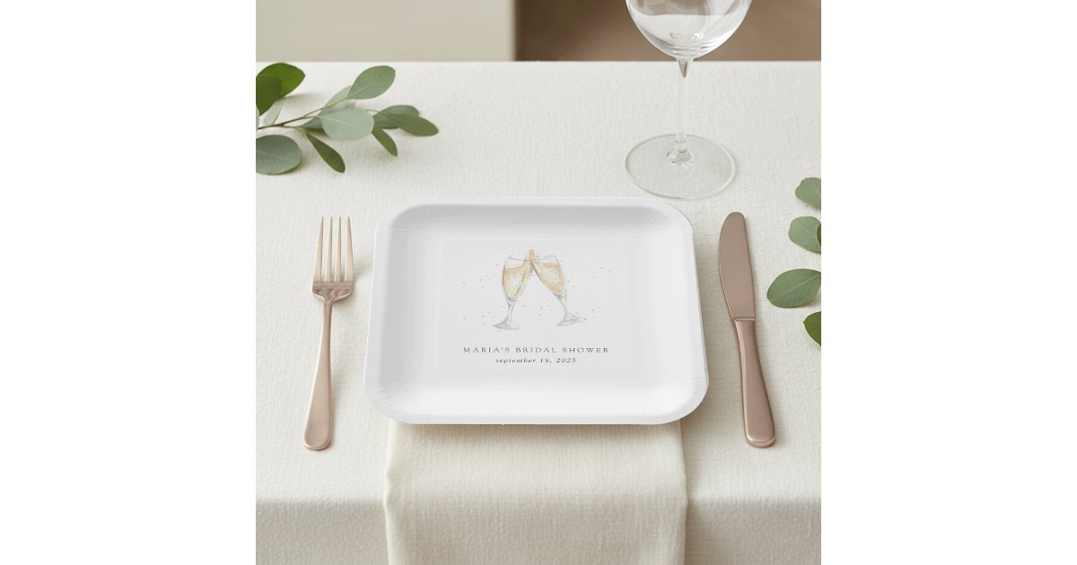 Champagne Toast Personalized Bridal Shower Paper Plates | Zazzle