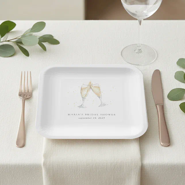 Champagne Toast Personalized Bridal Shower Paper Plates | Zazzle