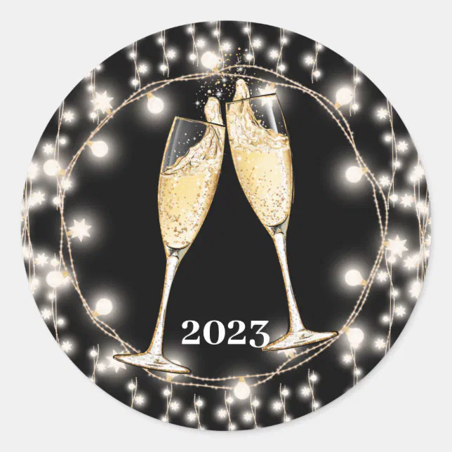 Champagne Toast String Lights Classic Round Sticker | Zazzle