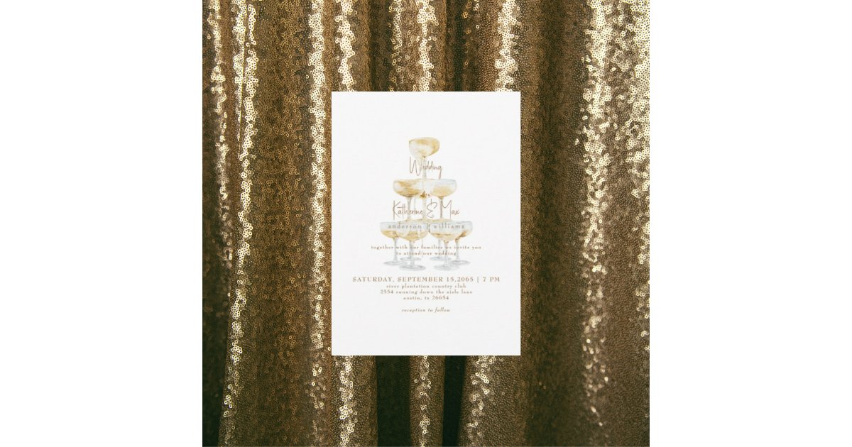Champagne Tower Gold Text Wedding II Invitation | Zazzle