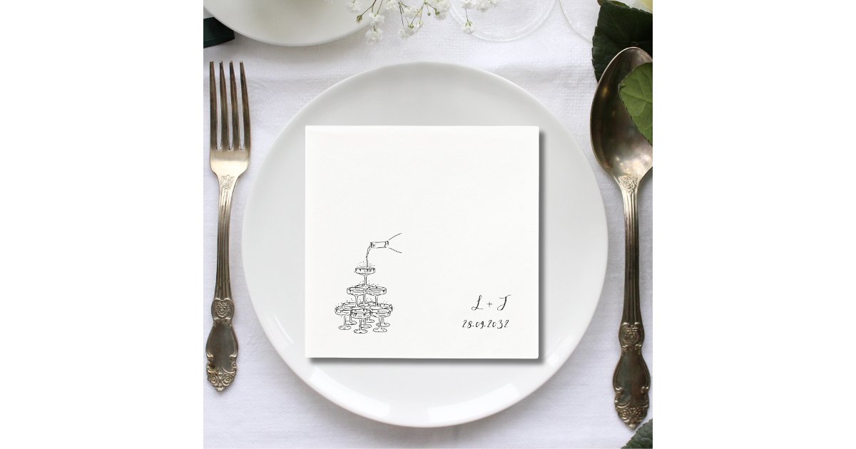 Champagne Tower Monogram Custom Wedding Cocktail Napkins | Zazzle