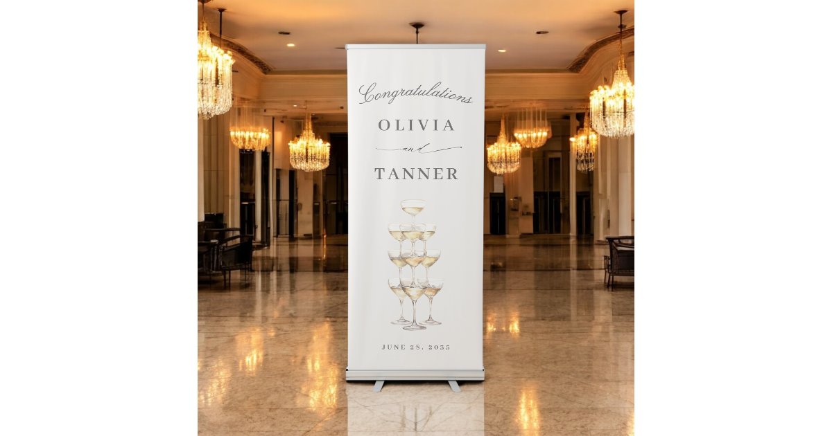 Champagne Tower Simple Chic Wedding or Engagement Retractable Banner ...