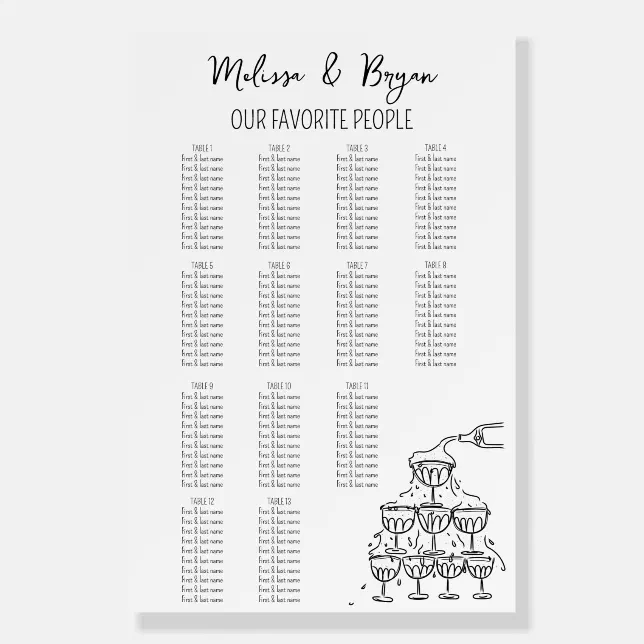 Champagne tower Wedding Seating Chart Foam Board | Zazzle