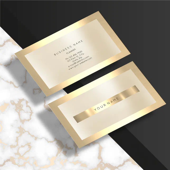 Champaign Gold Glass Frame Metallic Minimal Ivory Business Card | Zazzle