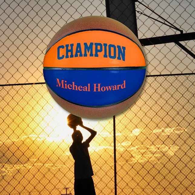 champion in dark blue and orange basketball | Zazzle