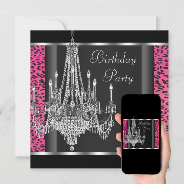 Chandelier Hot Pink Leopard Birthday Party Invitation | Zazzle