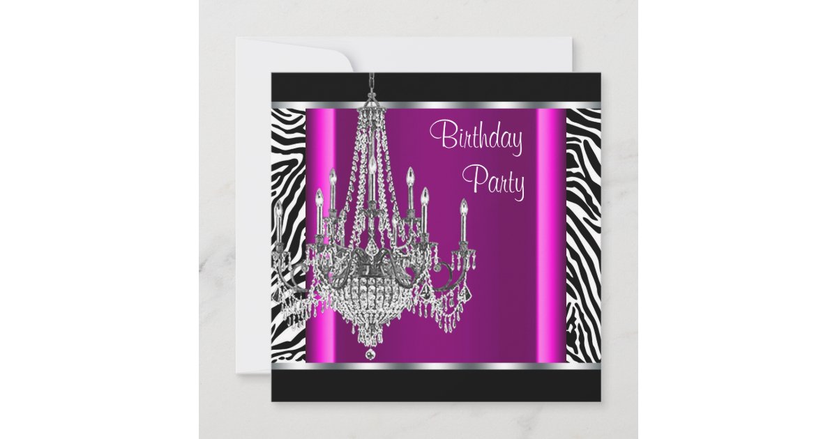 Chandelier Hot Pink Zebra Birthday Party Invitation | Zazzle