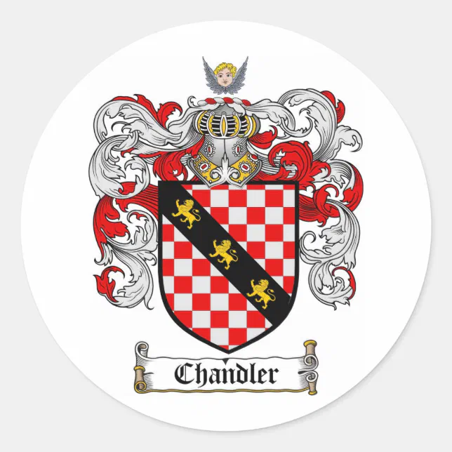 CHANDLER FAMILY CREST - CHANDLER COAT OF ARMS CLASSIC ROUND STICKER ...