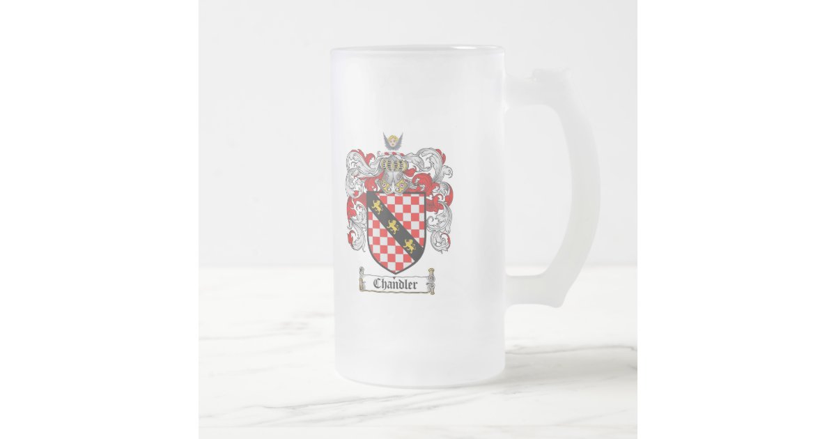 CHANDLER FAMILY CREST - CHANDLER COAT OF ARMS FROSTED GLASS BEER MUG ...
